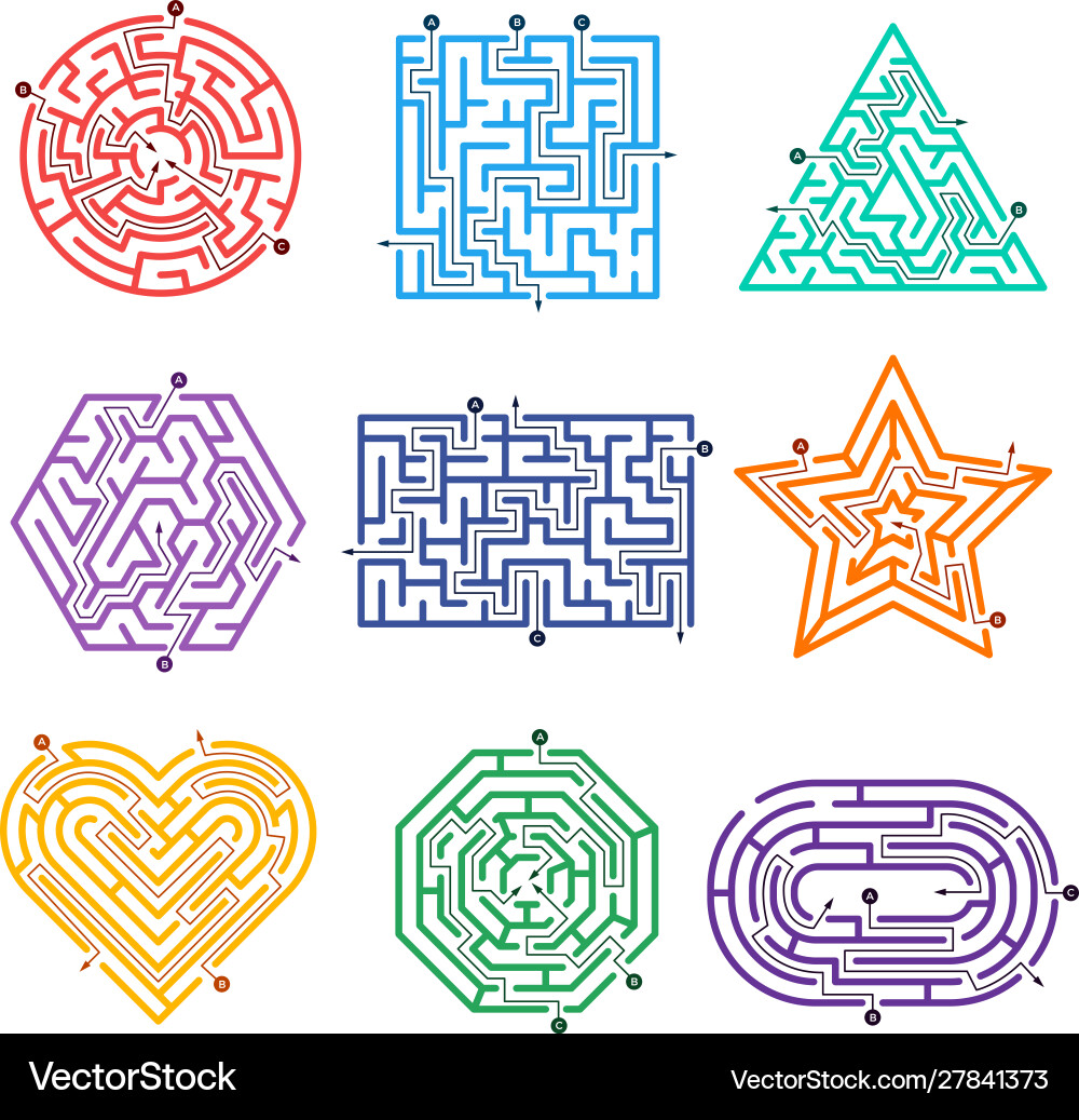 Game labyrinth mazes way with various entrance Vector Image