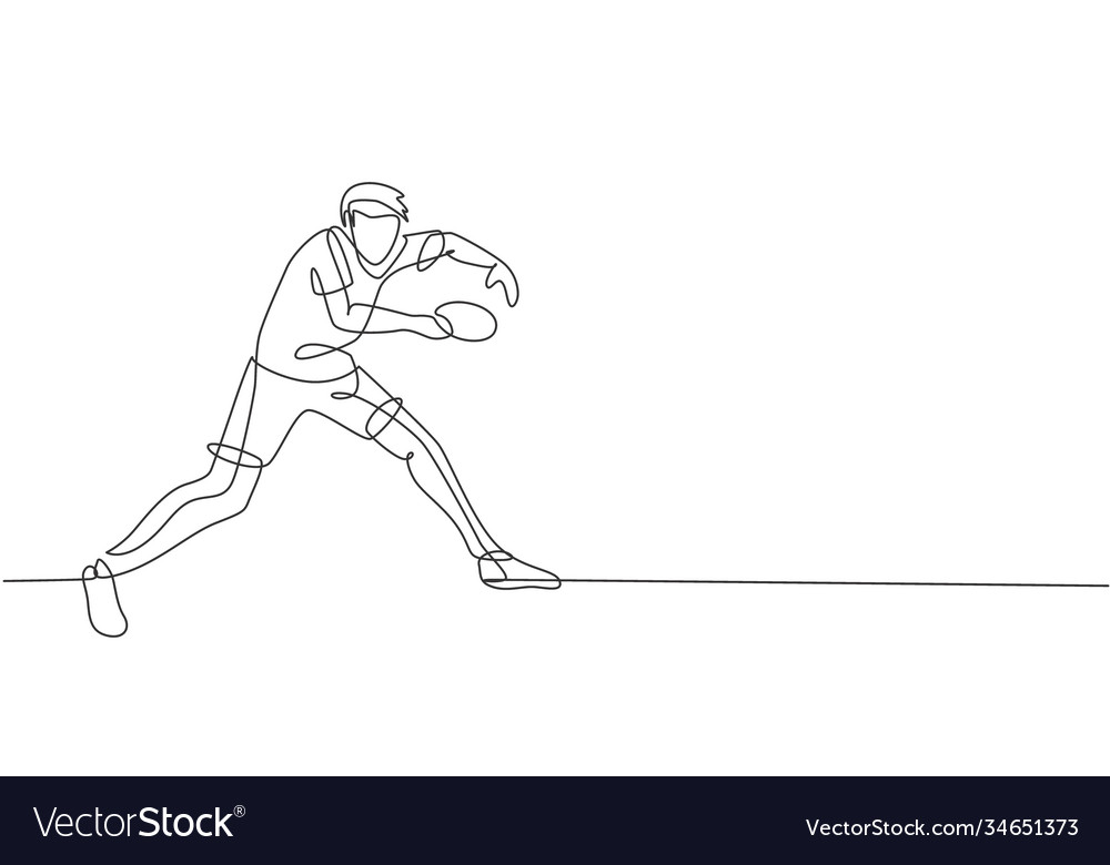 One single line drawing young energetic man table Vector Image