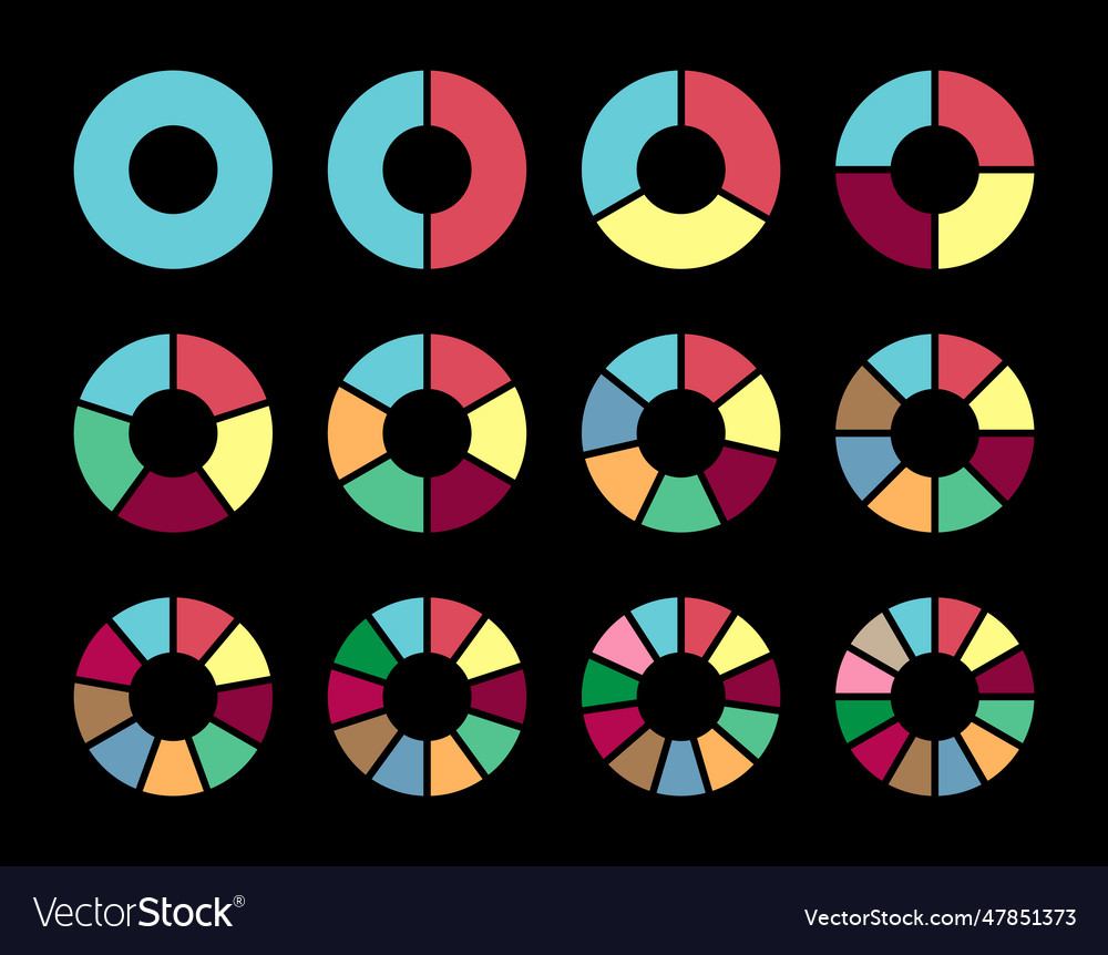 Pie charts diagrams set different color circles Vector Image