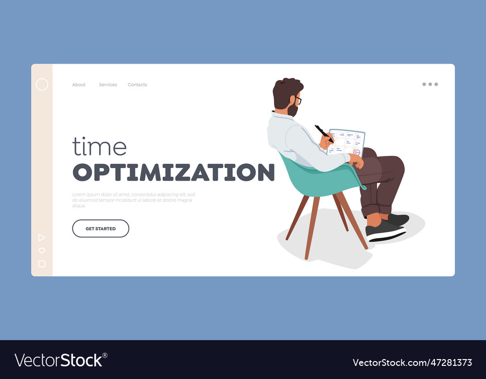 Time optimization landing page template man plans Vector Image Time optimization landing page template man plans Vector Image