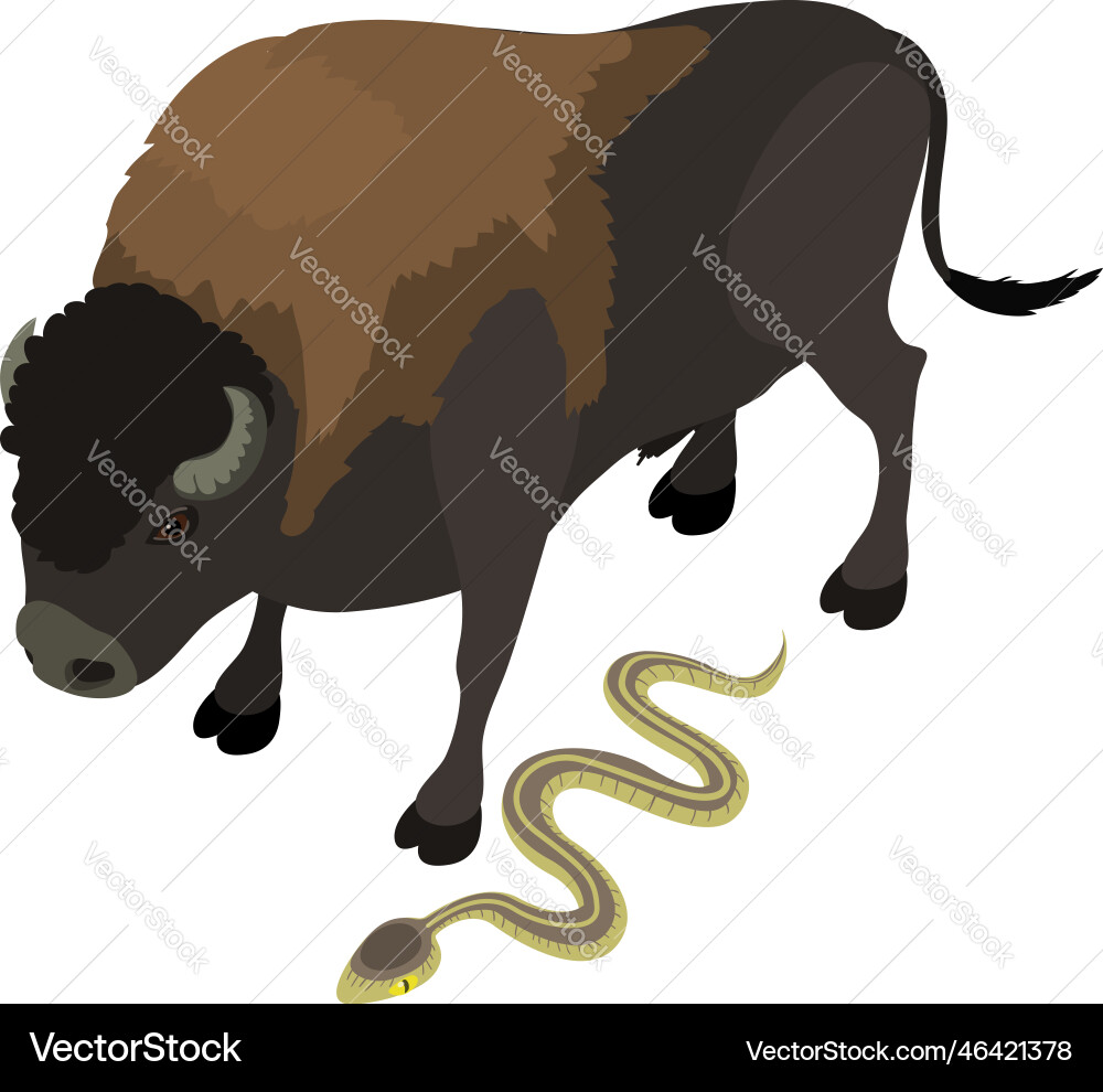 Animal icon isometric huge brown bison Royalty Free Vector