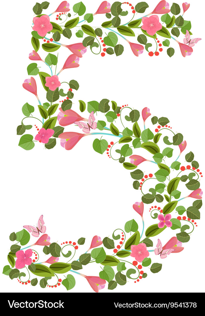 Floral font with spring pink flowers romantic Vector Image