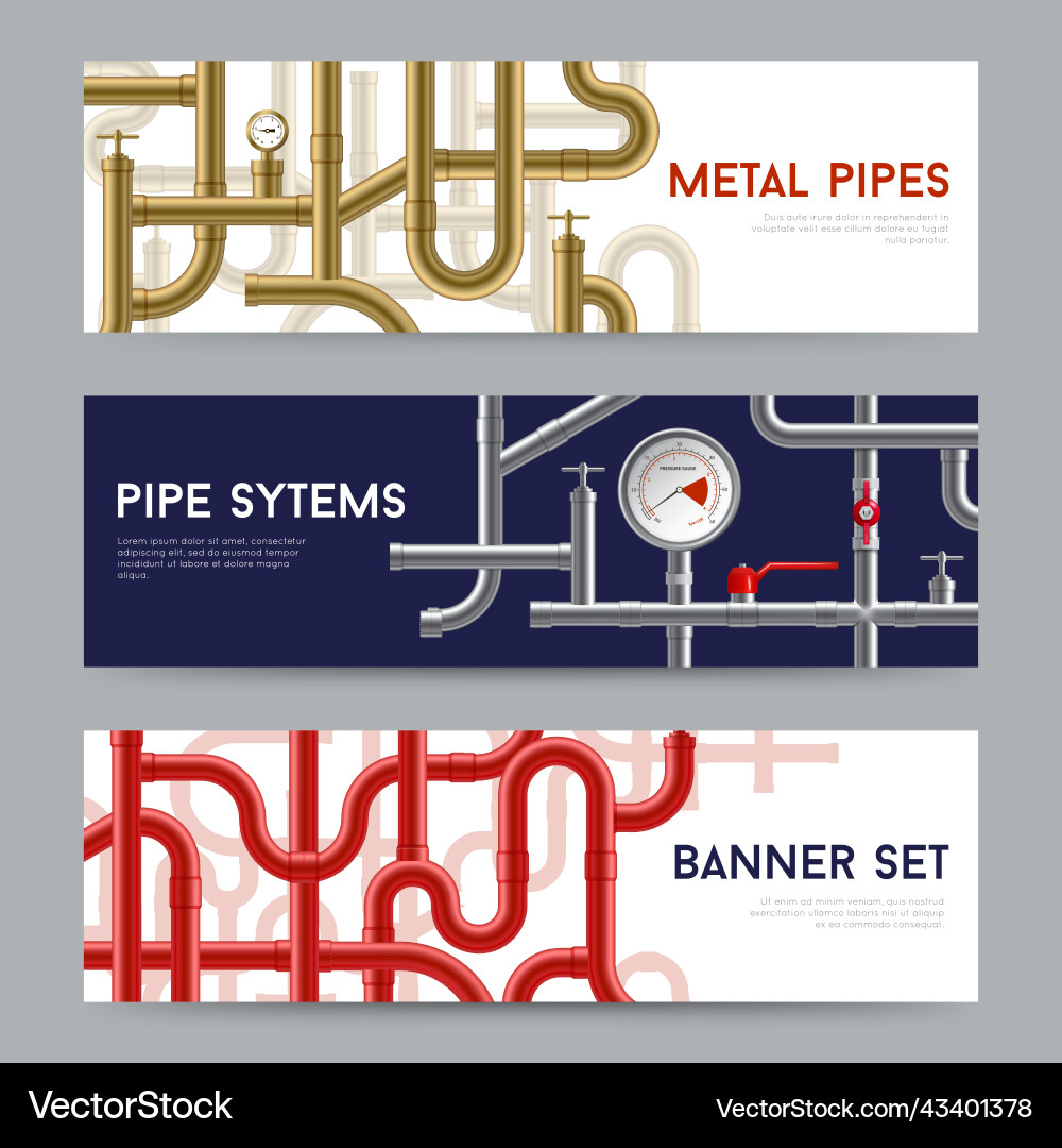 Pipe system banners set Royalty Free Vector Image