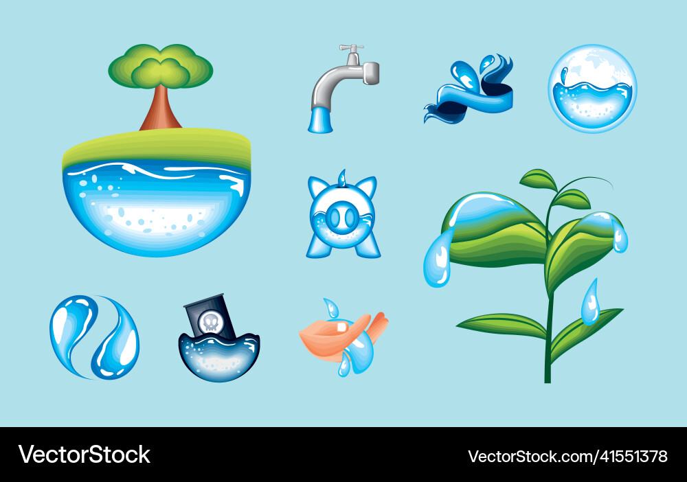 Water day icons collection Royalty Free Vector Image