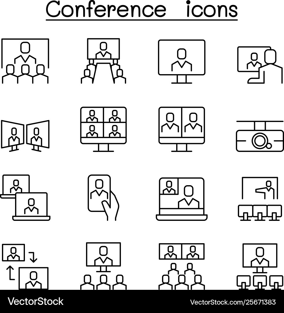 Conference meeting seminar icon set in thin line Vector Image