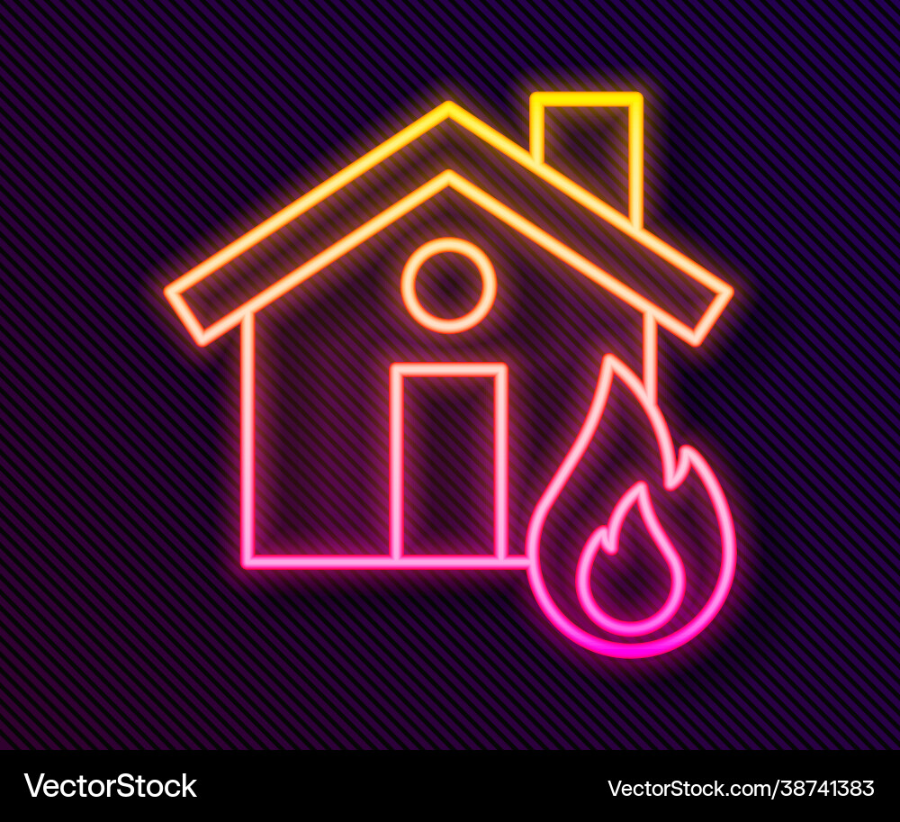 Glowing neon line fire in burning house icon Vector Image