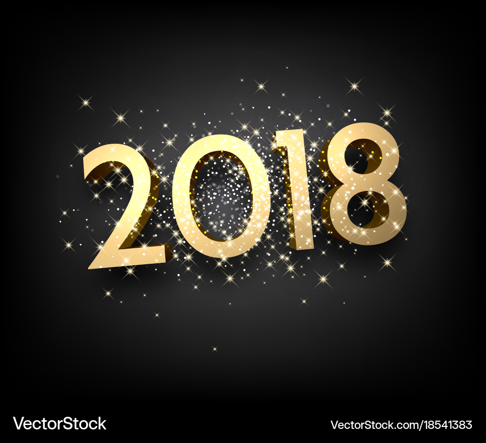Golden shining 2018 sign on grey Royalty Free Vector Image