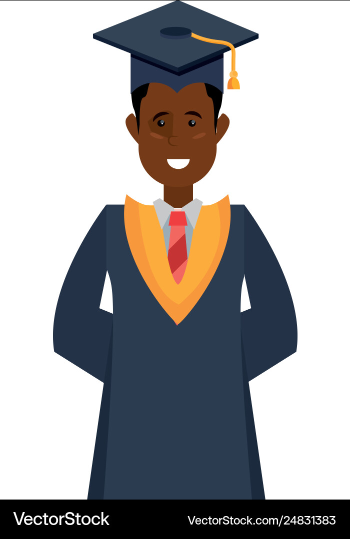 Graduate man portrait with graduation hat Vector Image