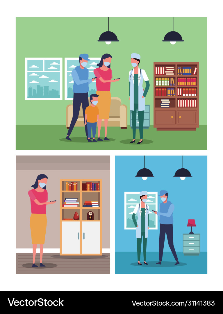 Group people using face mask for covid19 Vector Image