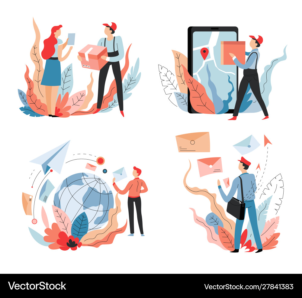 Mail delivery online shopping and deliverer post Vector Image