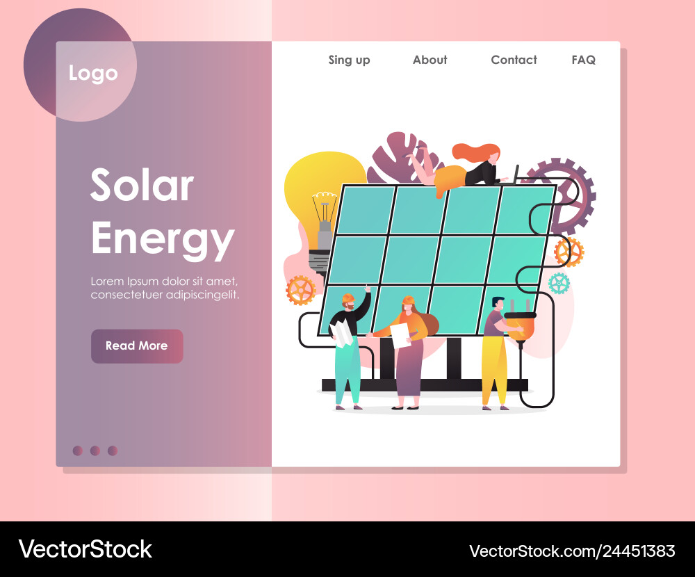 Solar energy website landing page design Vector Image