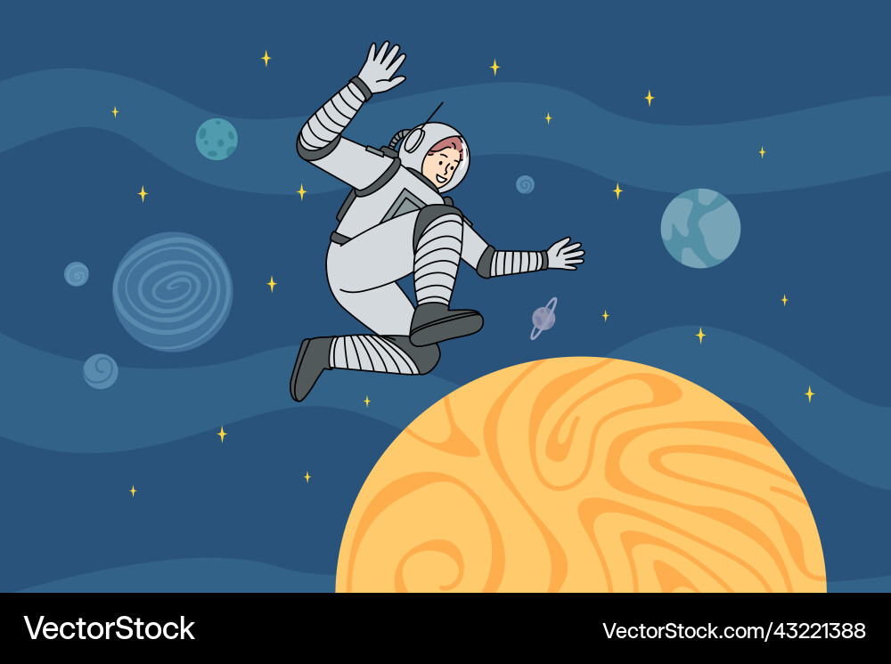 Astronaut in spacesuit walking cosmos Royalty Free Vector