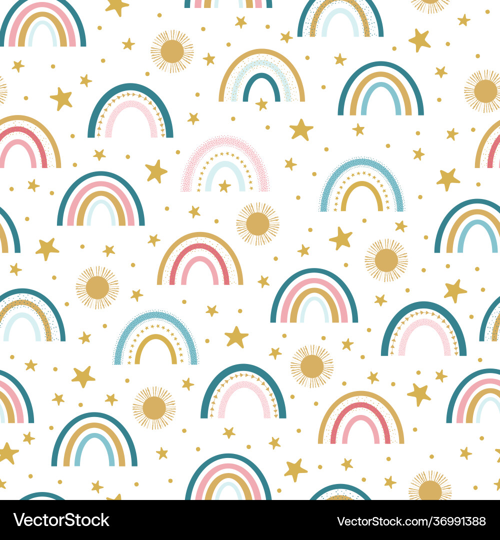 Colorful rainbow stars and suns Royalty Free Vector Image