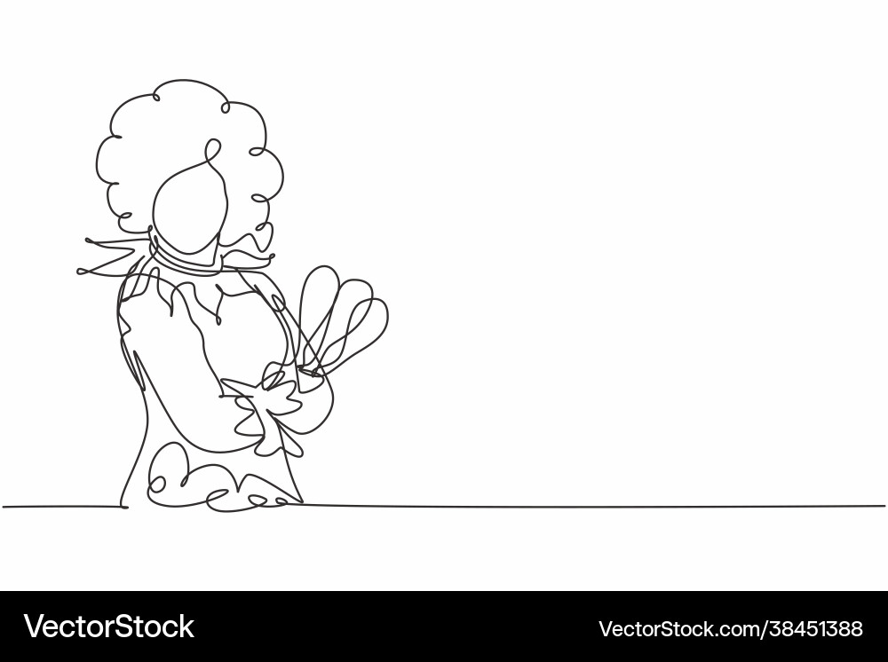 Continuous one line drawing young female clown Vector Image