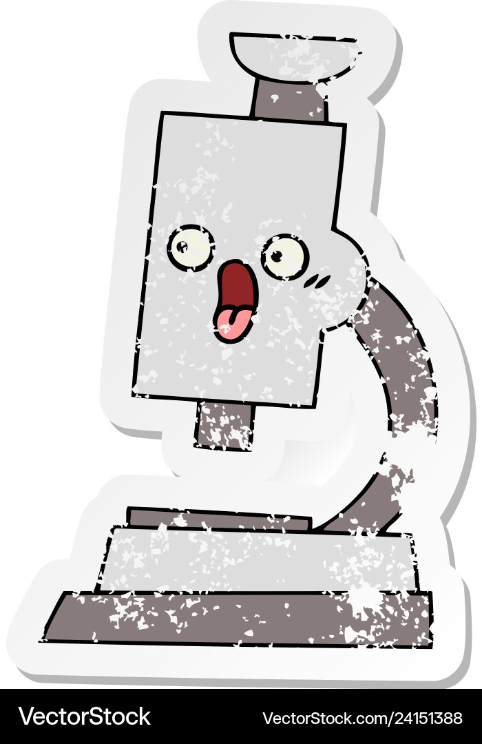 Distressed sticker of a cute cartoon microscope Vector Image