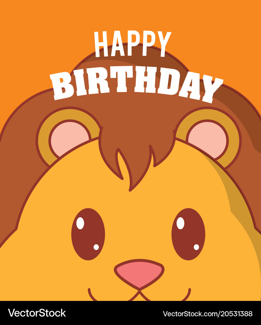 Lion cute birthday card Royalty Free Vector Image