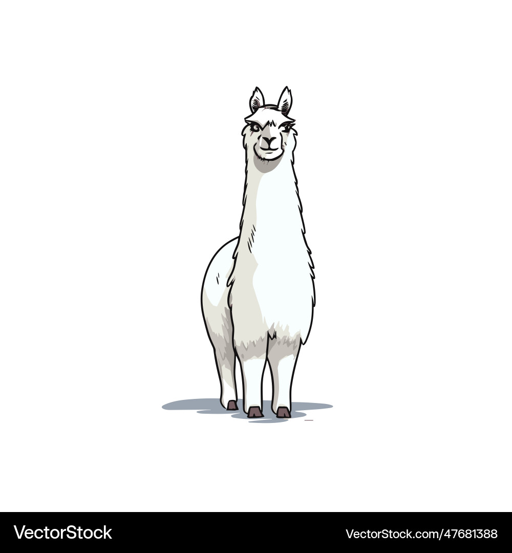 Llama hand-drawn doodle style cartoon Royalty Free Vector