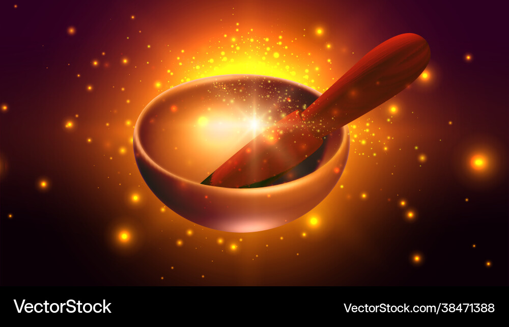 Magic singing bowl on purple background music Vector Image