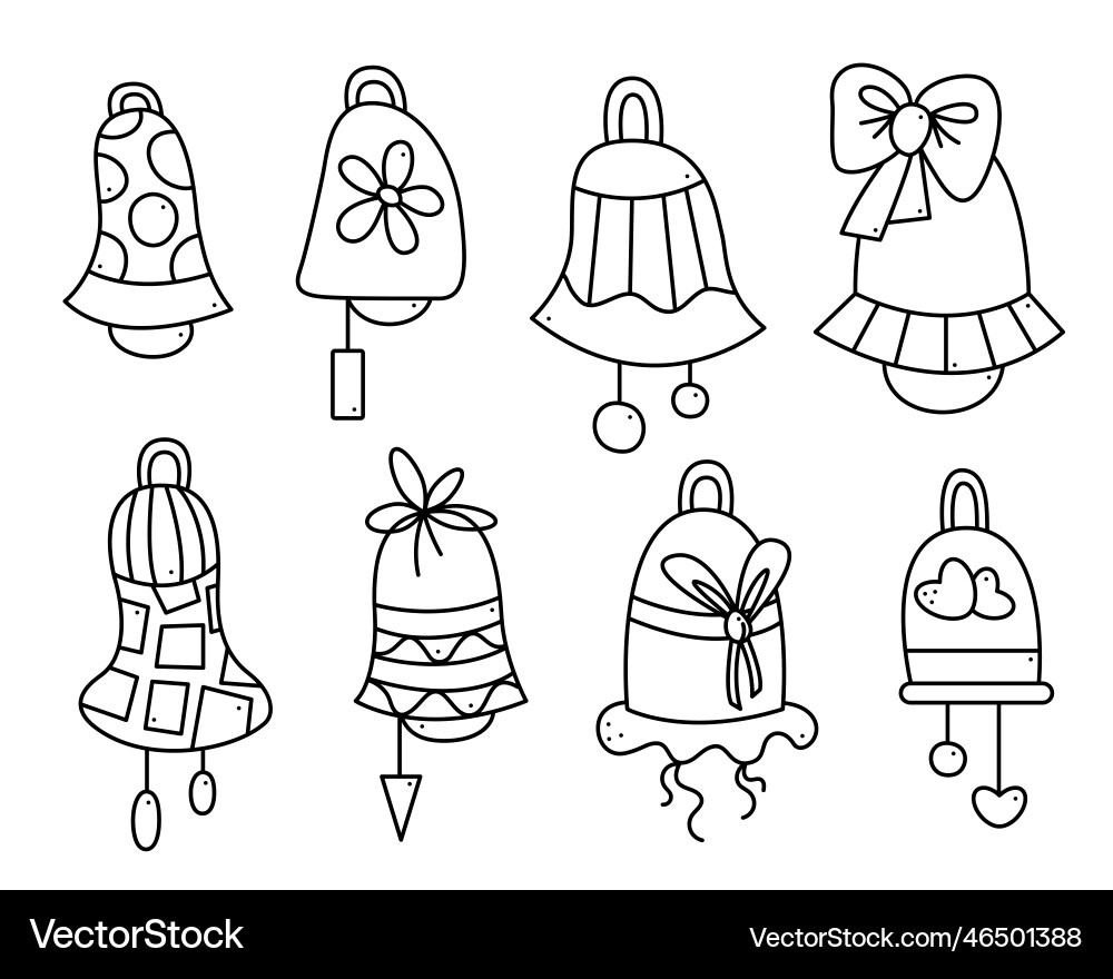Set of eight different bells doodle black Vector Image