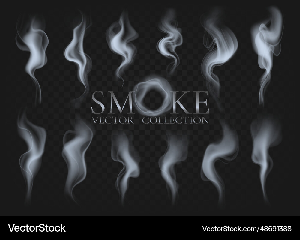 Smoke elements set tea coffee steam hot food Vector Image