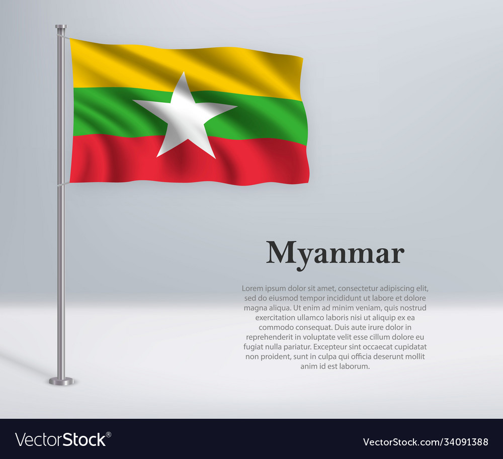 Waving flag myanmar on flagpole template Vector Image