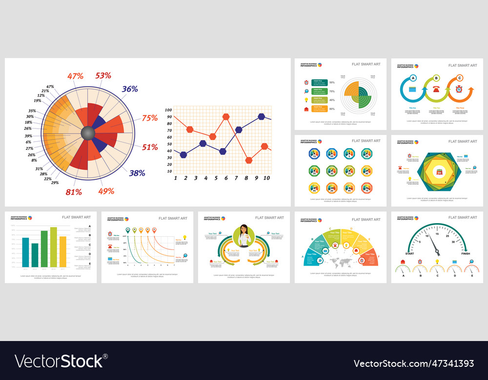 Bright infographic charts design set Royalty Free Vector