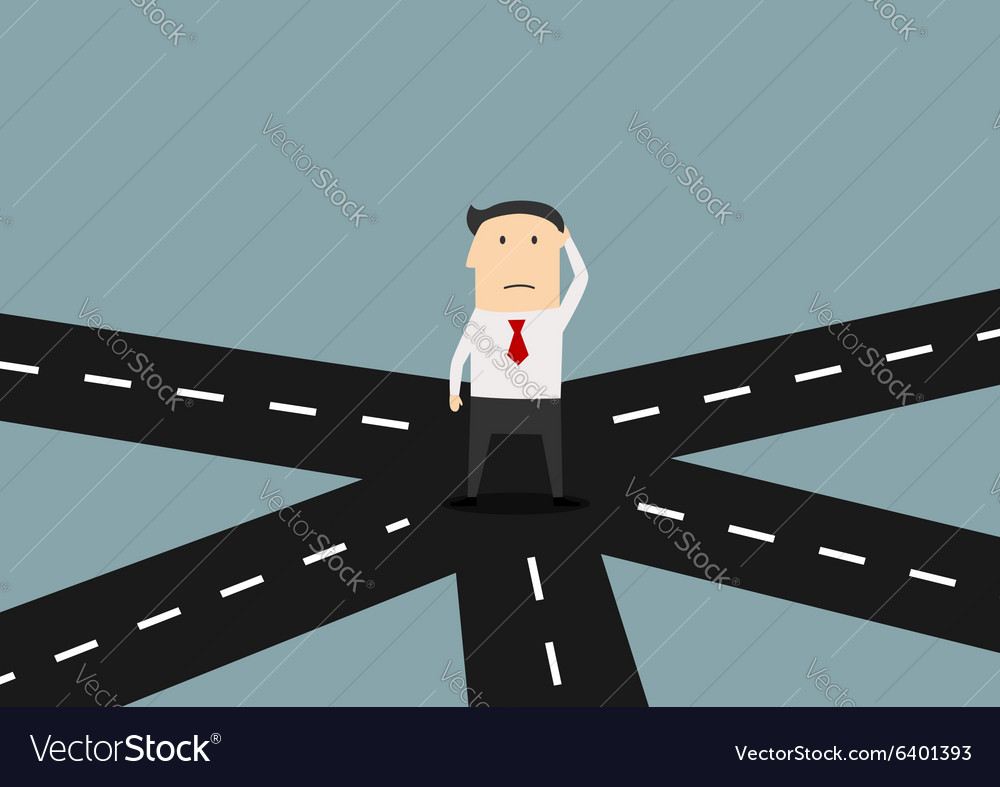 Businessman on crossroad choosing direction Vector Image Businessman on crossroad choosing direction Vector Image