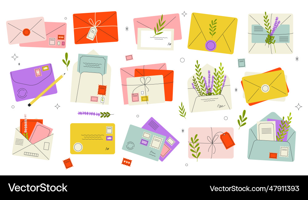 Cartoon envelopes with letters open and closed Vector Image