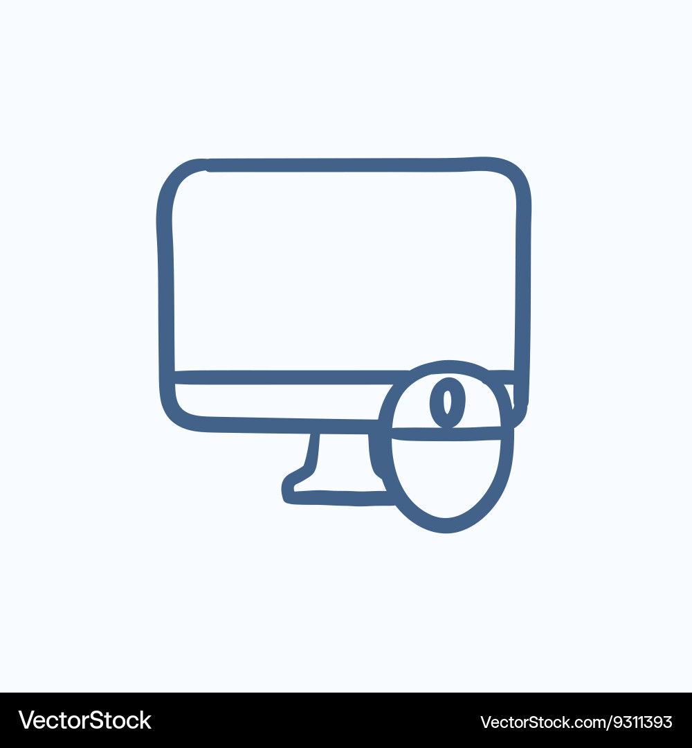 Computer monitor and mouse sketch icon Royalty Free Vector