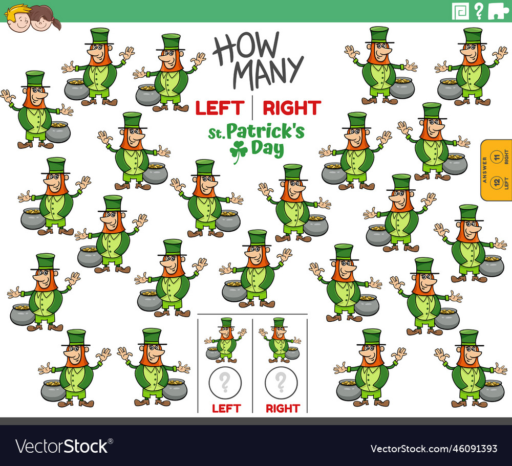 Counting left and right pictures of leprechaun Vector Image