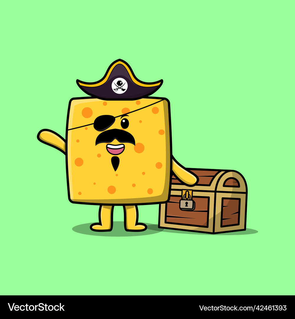 Cute cartoon cheese pirate with treasure box Vector Image