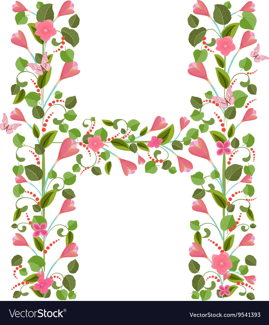 Floral font with with spring pink flowers Romantic