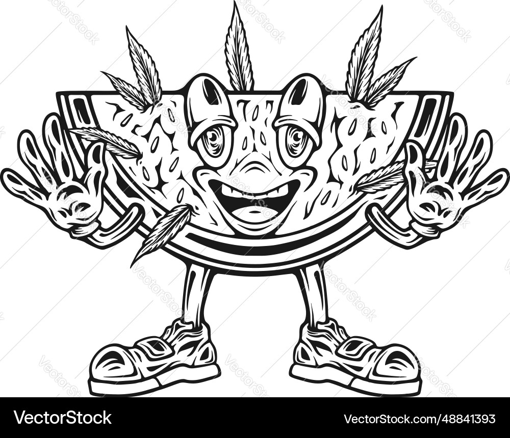 Funny watermelon cannabis strain outline Vector Image