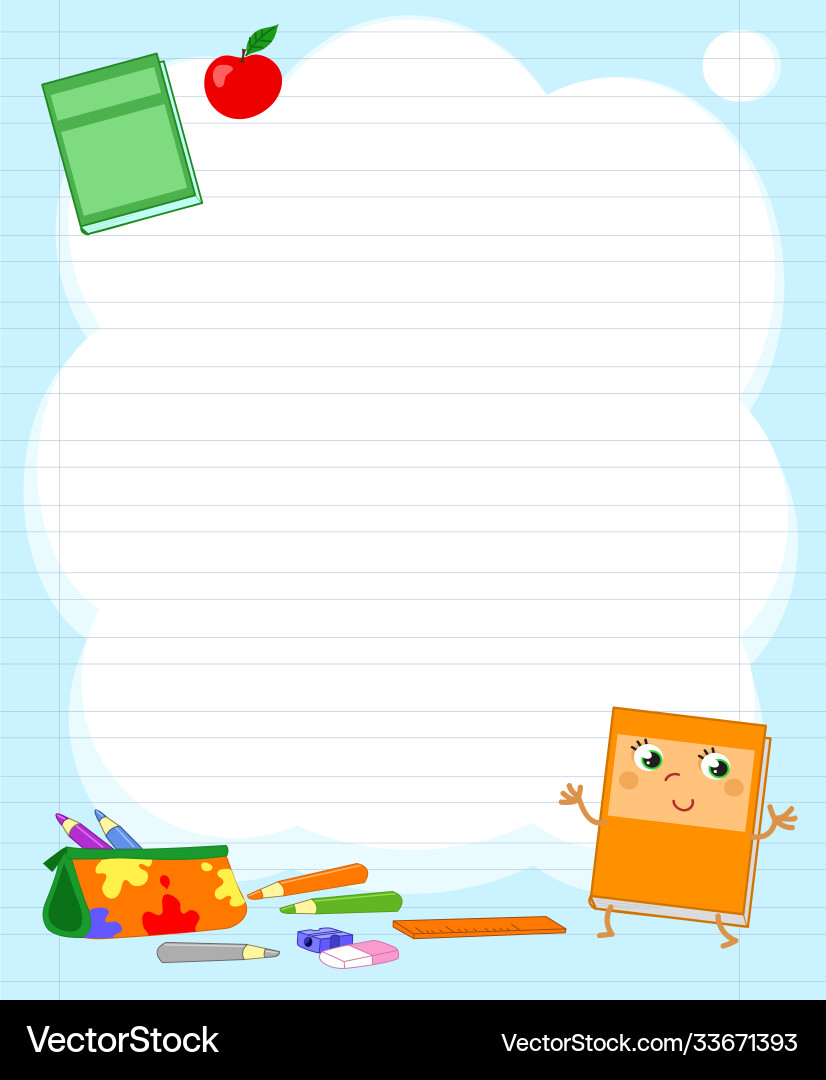Happy shoolkids and book on light blue background Vector Image
