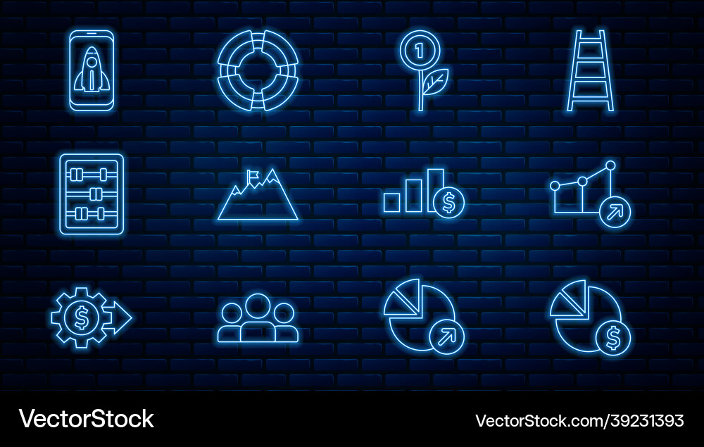Set line pie chart and dollar financial growth Vector Image