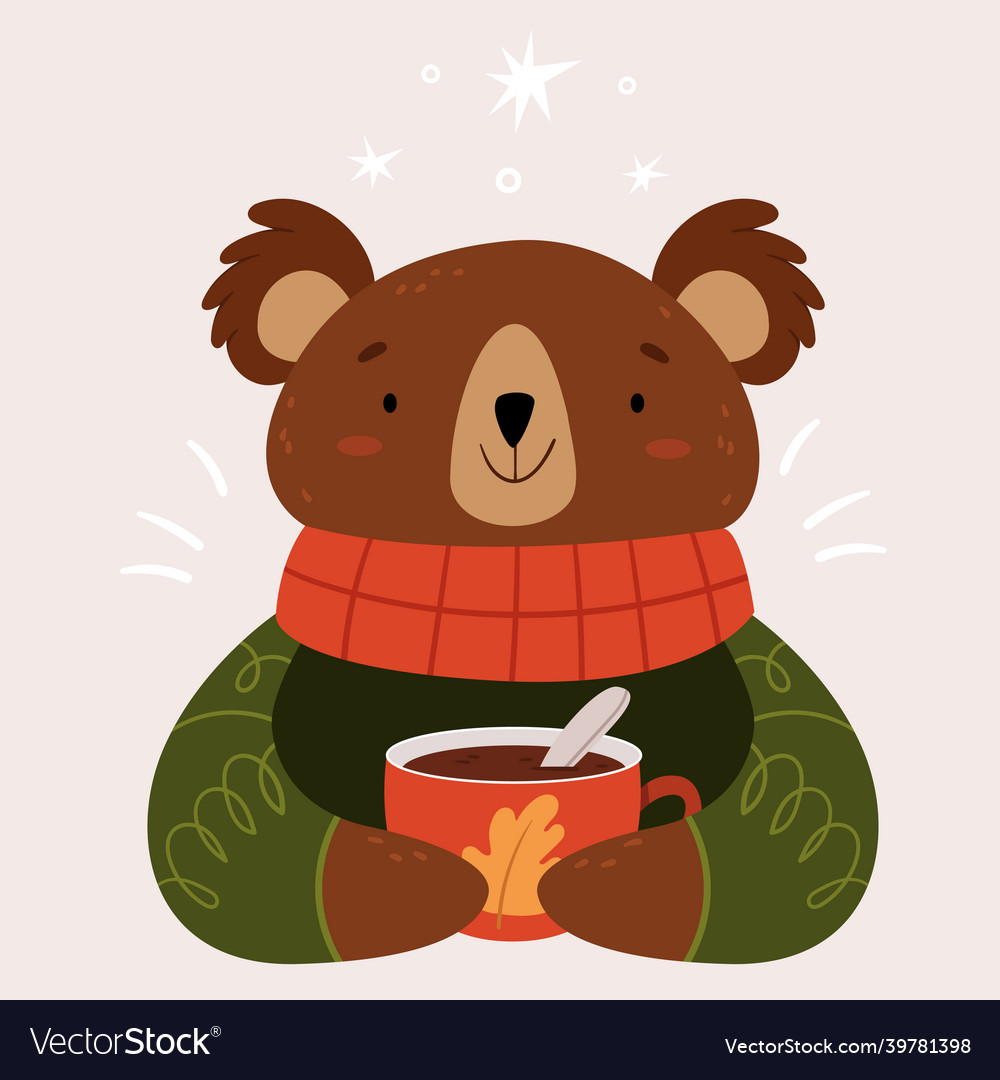 A Very Cute Bear With Warm Red Scarf Royalty Free Vector