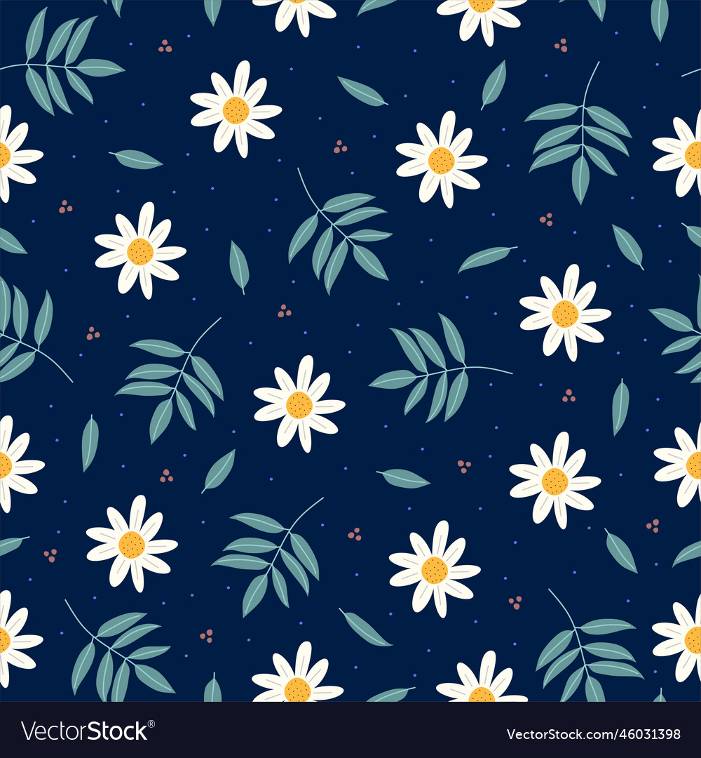 Daisy flower seamless pattern isolated on blue Vector Image