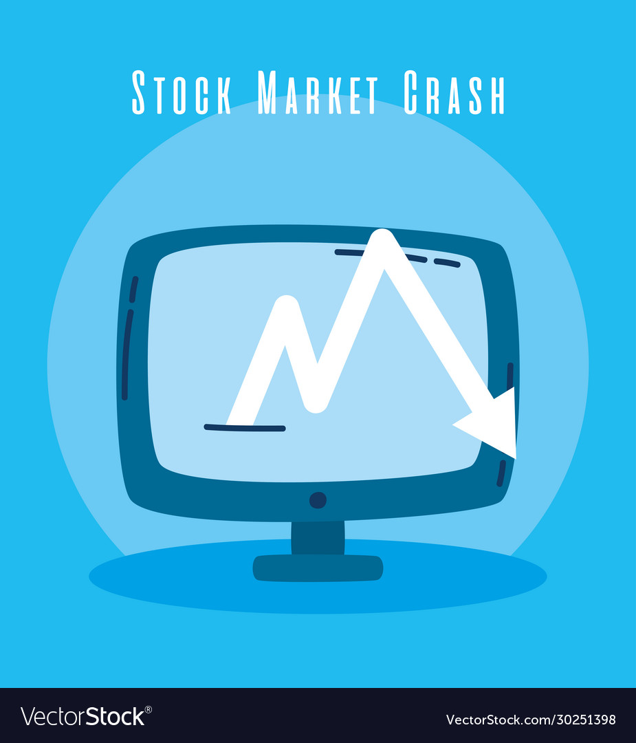 Desktop with arrow down stock market crash icons Vector Image
