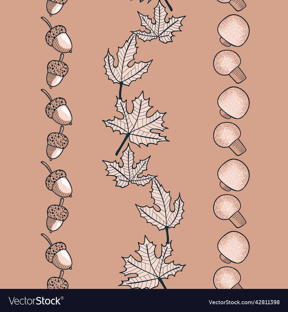 Fall mushrooms acorns vertical borders set Vector Image