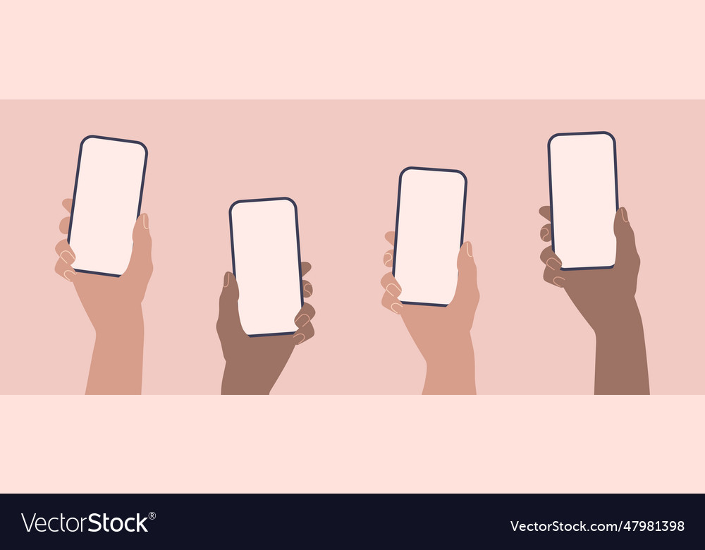 Hands Holding Phones Flat Smartphone With Empty Vector Image