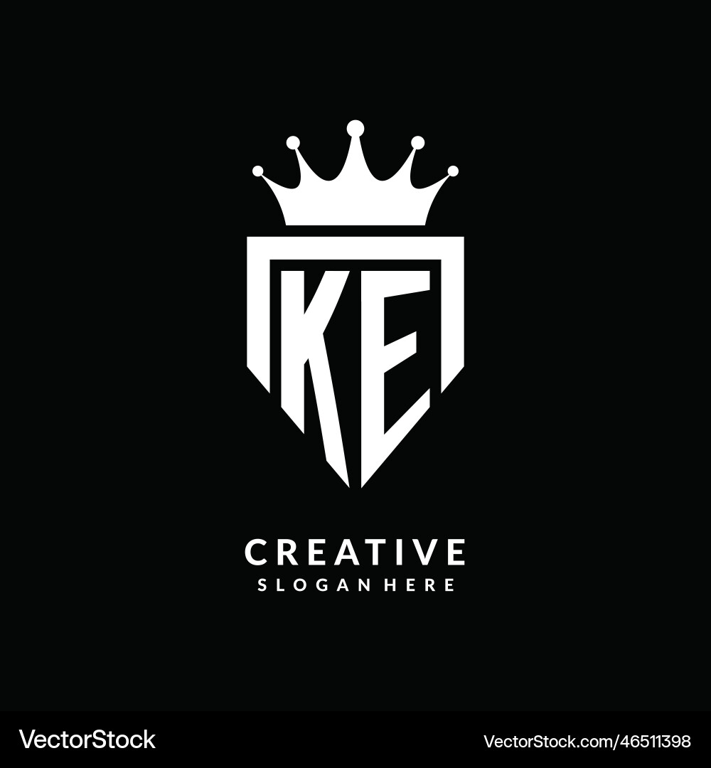 Letter ke logo monogram emblem style with crown Vector Image