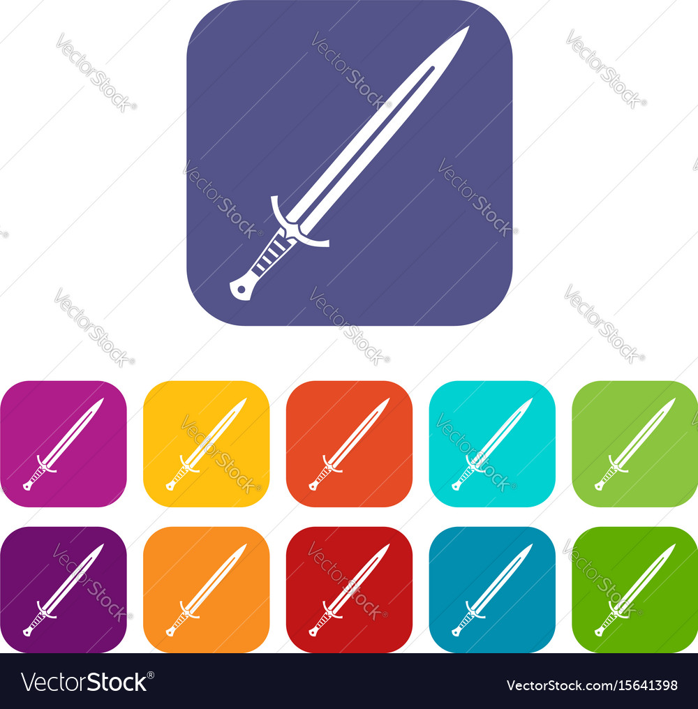 Long sword icons set flat Royalty Free Vector Image