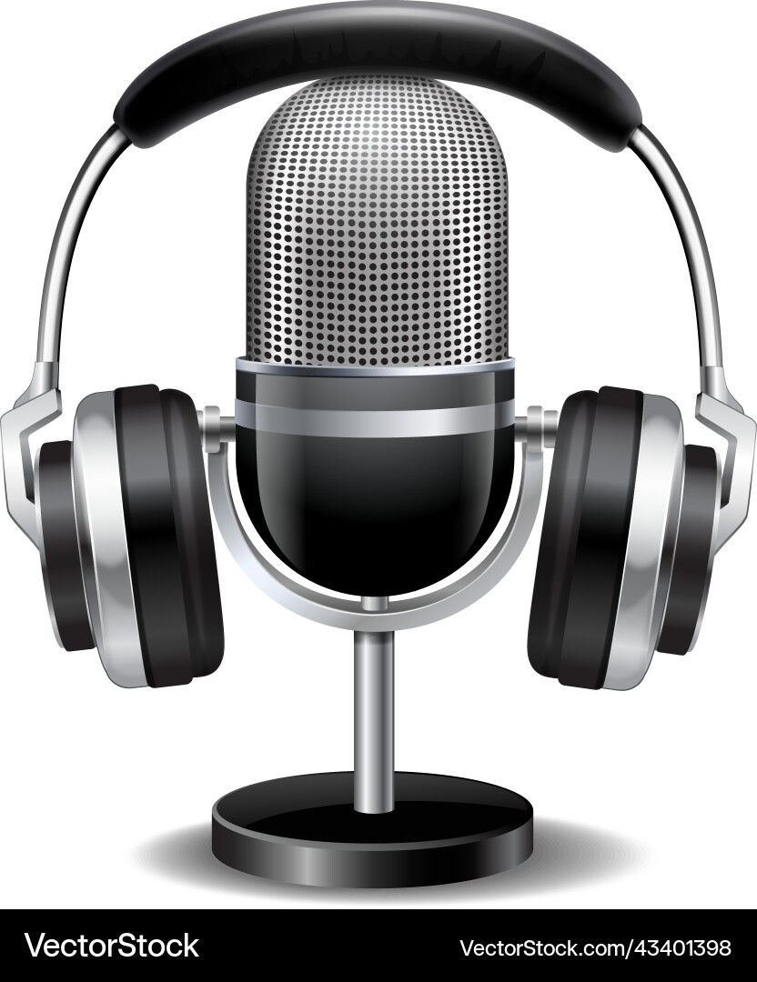 Microphone and headphones retro realistic image Vector Image