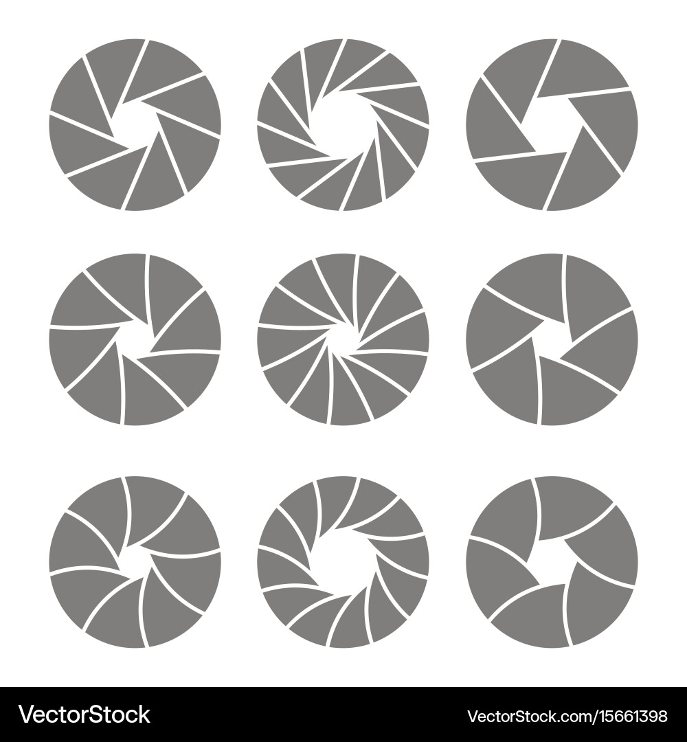 Monochrome icons with camera shutter symbols Vector Image