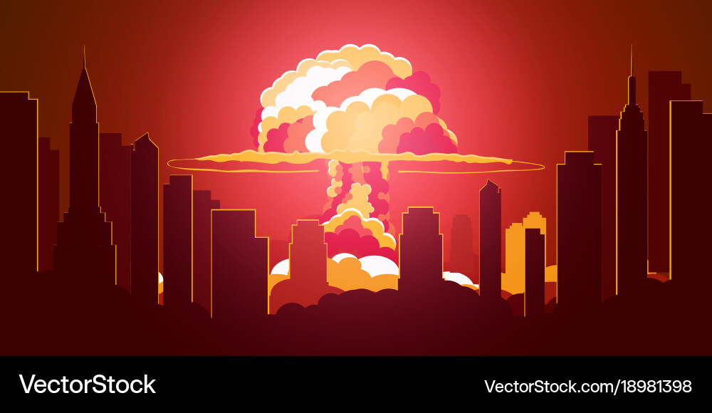 Nuclear explosion cartoon retro poster mushroom Vector Image