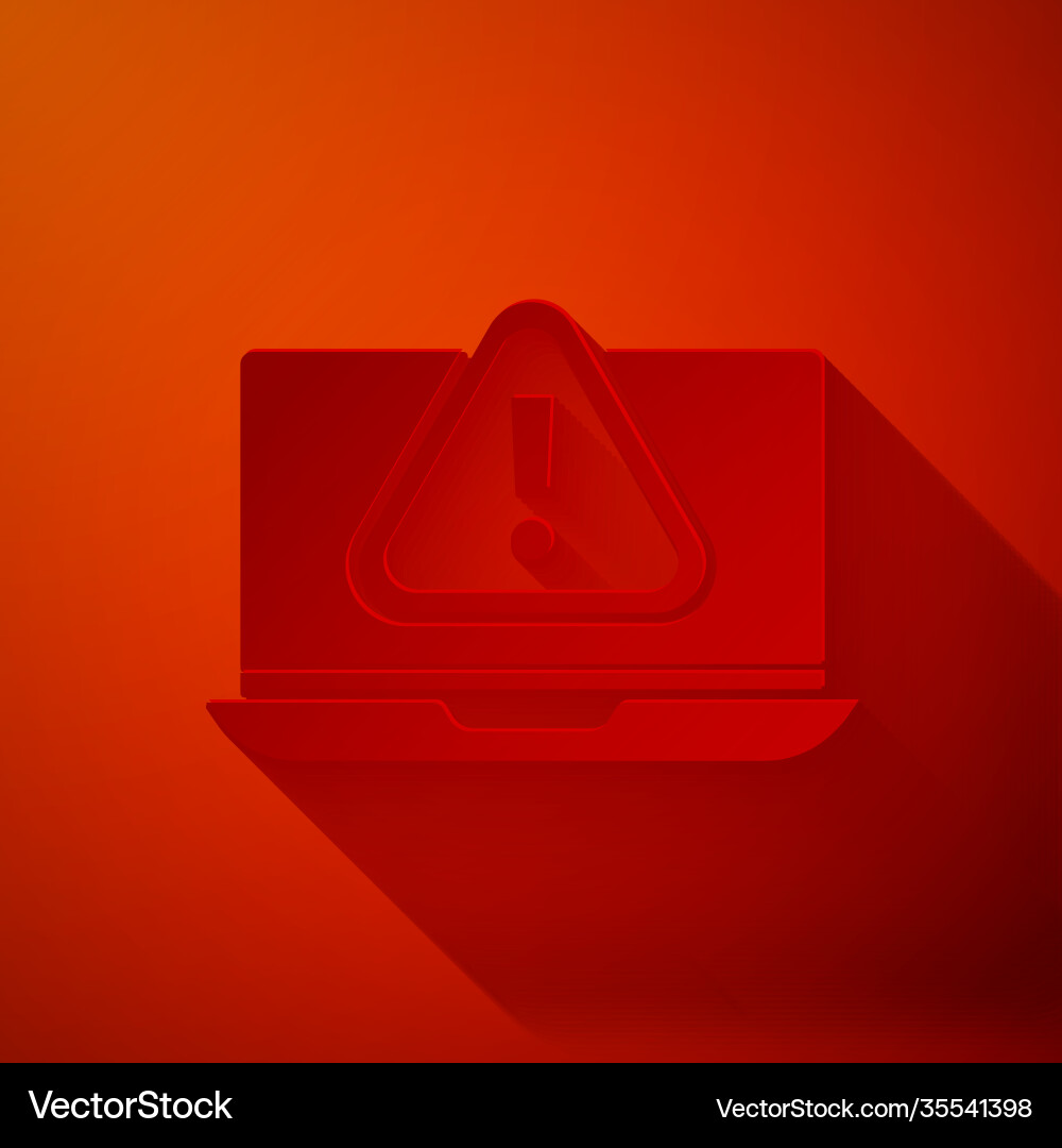 Paper cut laptop with exclamation mark icon Vector Image