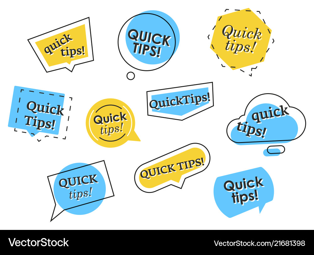 Set of colorful quick tips logos Royalty Free Vector Image