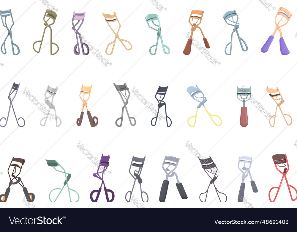 Eyelash curler icons set cartoon woman Royalty Free Vector Eyelash curler icons set cartoon woman Royalty Free Vector