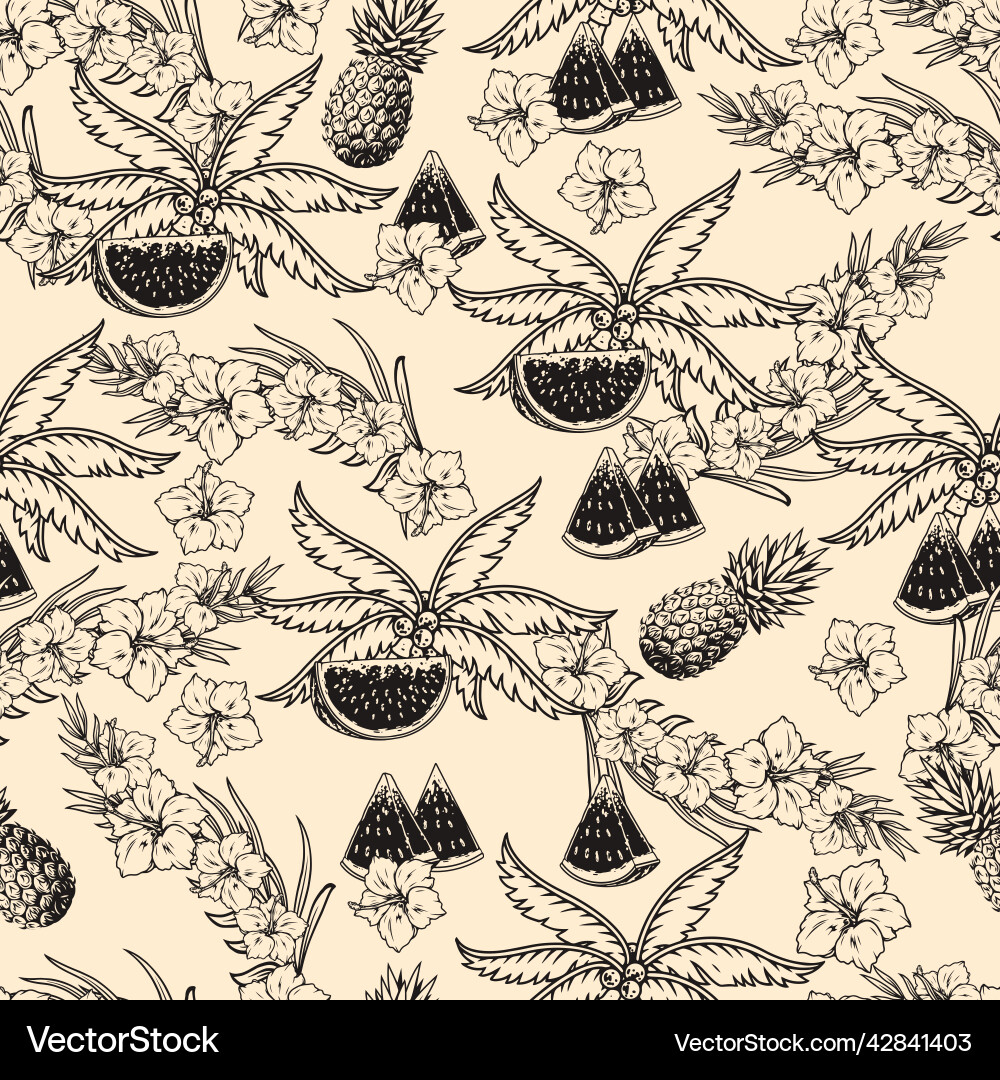 Hawaiian monochrome vintage pattern seamless Vector Image