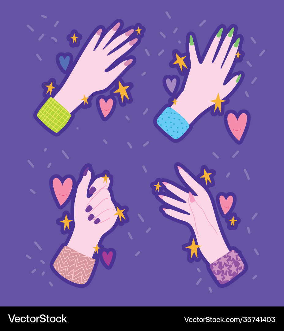 Manicure icons set female hands with different Vector Image